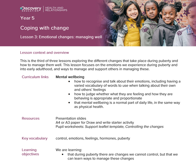Year 5: Puberty and emotions | Discovery Education